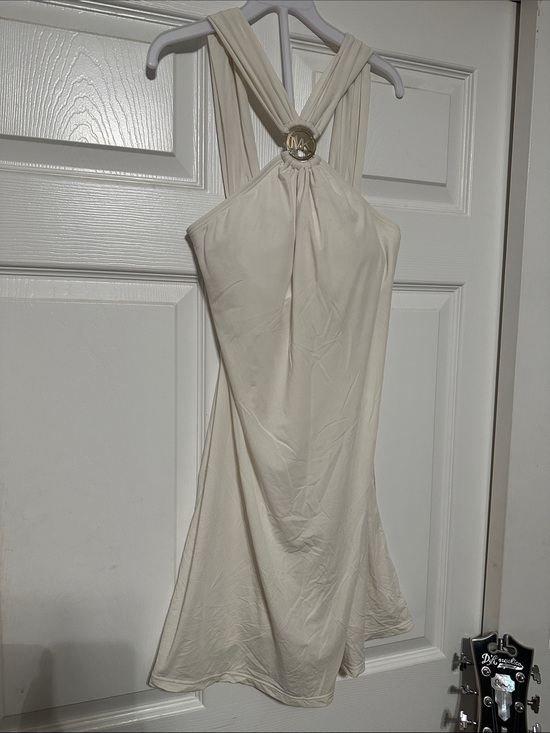 Michael Kors | Dresses | Michael Kors Cream Halter Mini Dress With Gold ...